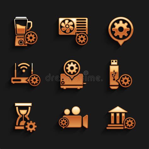 Set Toaster Setting Video Camera Bank Building Usb Flash Drive Hourglass And Router And Wi