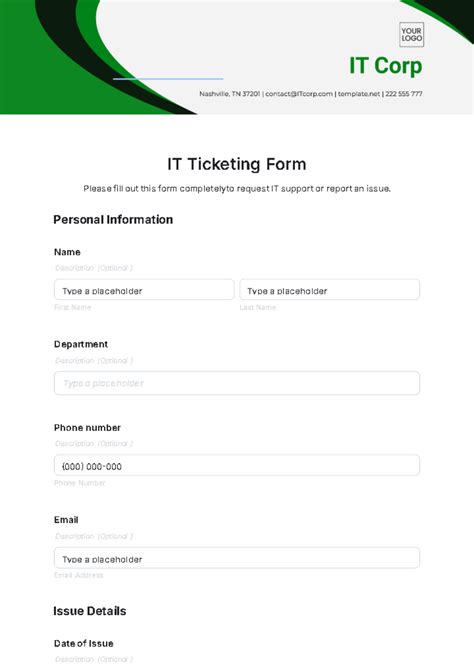 Free It Ticketing Form Template To Edit Online