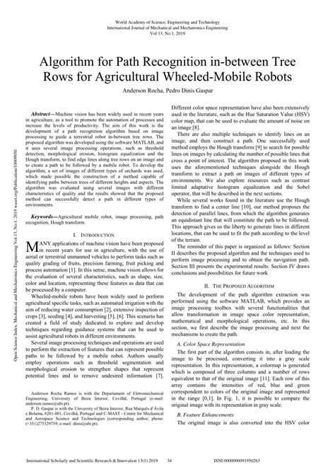 Pdf Algorithm For Path Recognition In Between Tree Rows For Agricultural Wheeled Mobile Robots