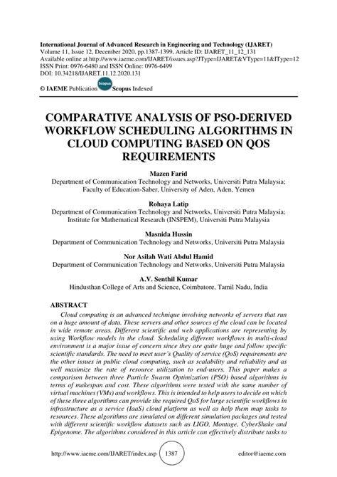 pdf comparative analysis of pso derived workflow scheduling