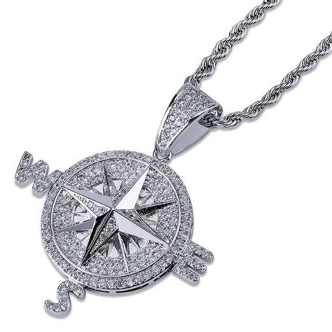 Hip Hop Brass Compass Iced Out Necklace Vvv Jewelry Sterling Silver