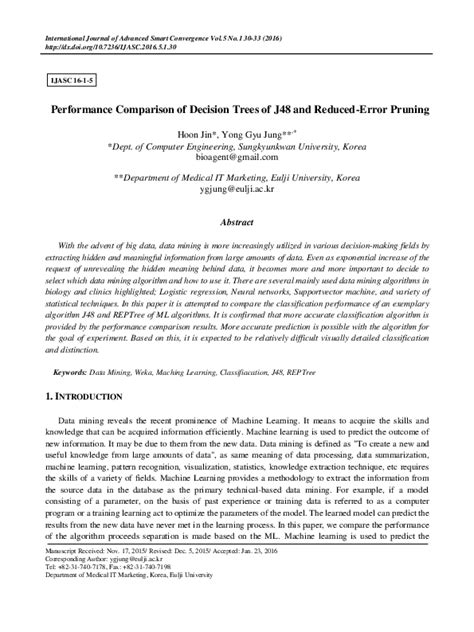 Pdf Performance Comparison Of Decision Trees Of J48 And Reduced Error