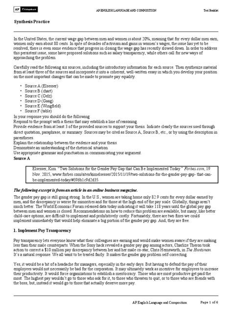 Q2 Synthesis Practice Prompt Pdf Gender Pay Gap Salary Q2 Synthesis Practice Prompt Pdf Gender Pay Gap Salary