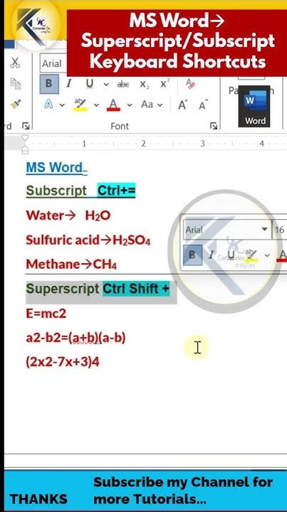 superscript and subscript keyboard shortcuts in ms word shorts msword