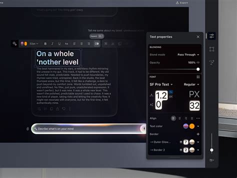 text editor font properties panel and generative ai rich text by