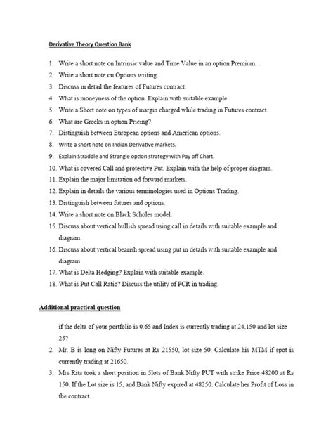 Derivatives Question Bank Pdf Option Finance Futures Contract