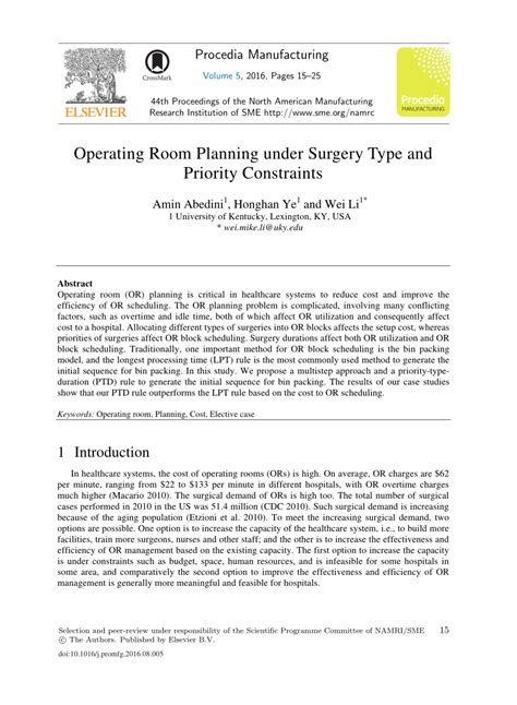 Pdf Operating Room Planning Under Surgery Type And Priority Constraints