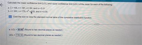 Solved Calculate The Lower Confidence Limit Lcl And Upper