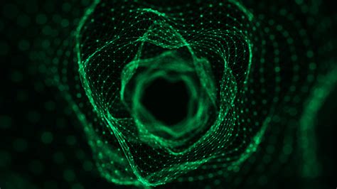 녹색 배경에 추상 동적 와이어 프레임 터널 깊은 물결 모양의 웜홀 미래 입자 흐름 3d 렌더링 3차원 형태에 대한 스톡 사진 및 기타 이미지 Istock
