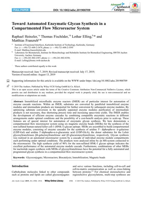Pdf Toward Automated Enzymatic Glycan Synthesis In A Compartmented Flow Microreactor System