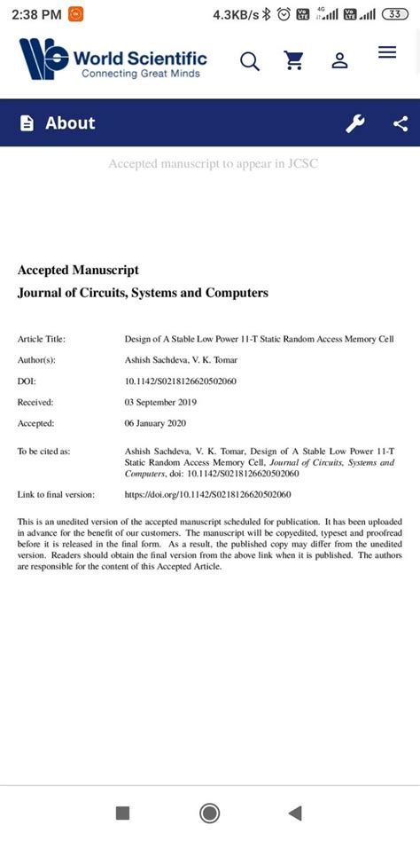 Journal Published Research Worldscientific Sram Designresearch Memory Dr Ashish Sachdeva