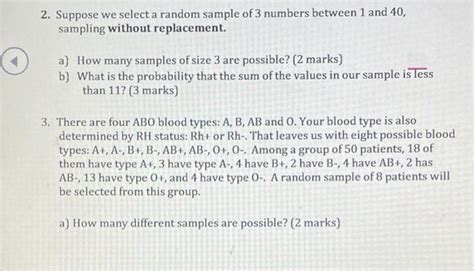 Solved 2 Suppose We Select A Random Sample Of 3 Numbers Chegg Com