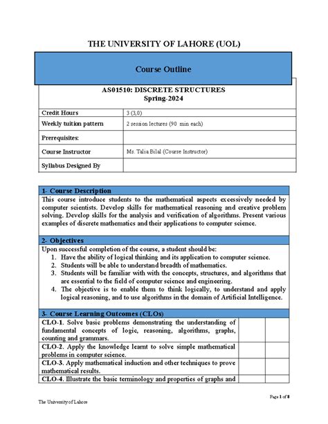 Discrete Structures Course Outline The University Of Lahore Uol As01510 Discrete