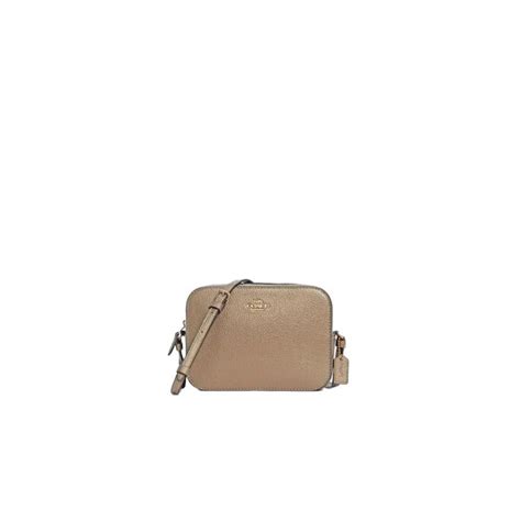 New Coach Beige Metallic Leather Mini Camera Crossbody Bag For Sale At