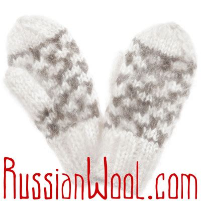 Детские варежки из козьего пуха, серо-белые