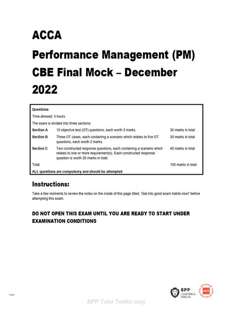 Acca Performance Management Pm Dec 22 Qs Pdf Return On Investment Profit Economics