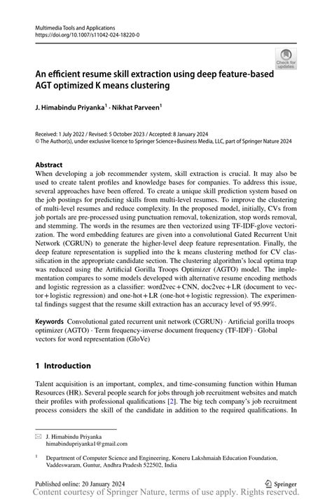An Efficient Resume Skill Extraction Using Deep Feature Based Agt