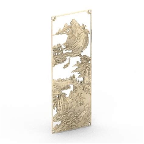 Classical Landscape Folding Screen 3d Model Golden Finish