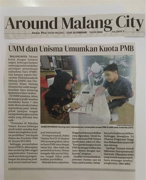 Umm Dan Unisma Umumkan Kuota Pmb Jawa Pos Umm Dalam Berita Koran