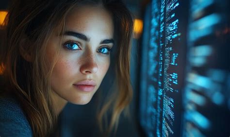 Female Cyber Security Analyst Analyzing Ai Cyberspace Threats On