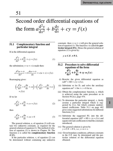 Second Order Differential Equations Of Theformad2y Bdy Cy F X Pdf Equations