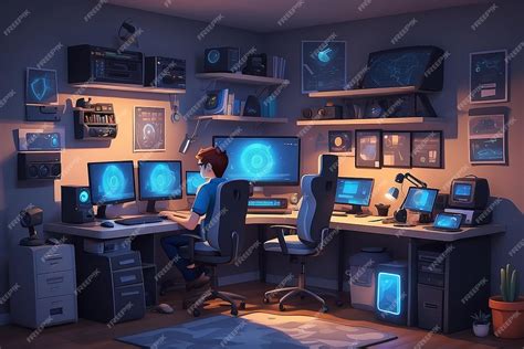 Premium Photo Teenager Boy Bedroom Night Interior Gamer Programmer Hacker Or Trader Room With