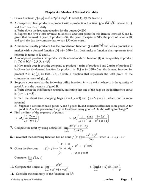 Excercises Calculus Of Several Variables Pdf Demand Profit