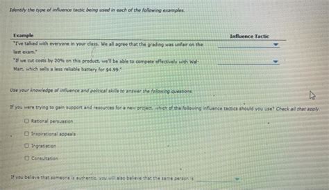 Solved Identify The Type Of Influence Tactic Being Used In
