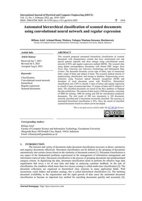automated hierarchical classification of scanned documents using