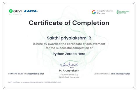 Sakthi Priyalakshmi R On Linkedin Its Really A Great Experience To Learn Python From Guvi I