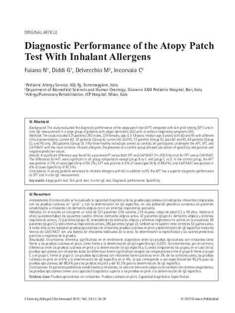Pdf Diagnostic Performance Of The Atopy Patch Test With Inhalant Allergens Maurizio