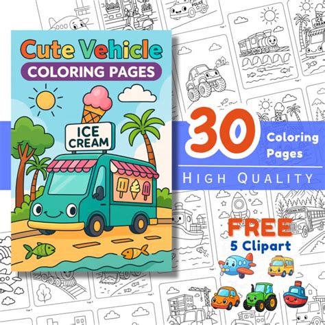 30 Cute Vehicle Coloring Pages With Free 5 Bonus Clip Art Stickers