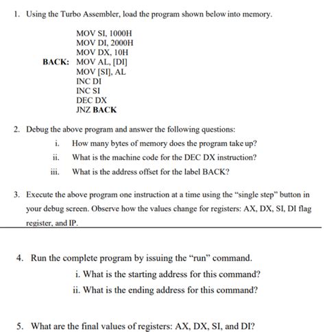 solved 1 using the turbo assembler load the program shown