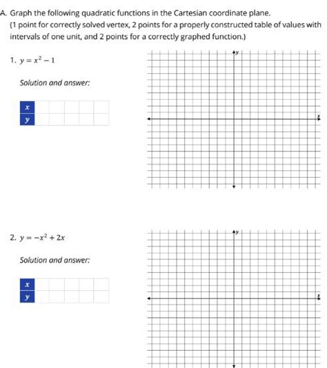A Graph The Following Quadratic Functions In The Cartesian Coordinate Plane 1 Point For