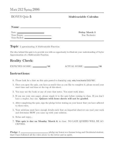 Approximating A Multivariable Function Worksheet For 11th Higher Ed