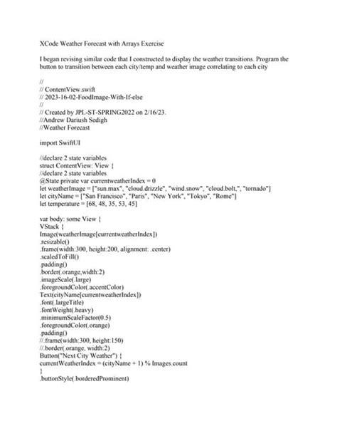 Xcode Weather Forecast With Arrays Exercise I Began Revising Similar Cpdf