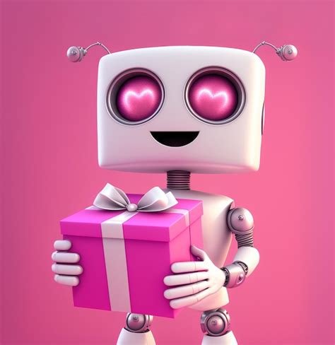 Cute Robot In Love Holding A Valentine Days T Box Over Pink Premium Ai Generated Image Cute Robot In Love Holding A Valentine Days T Box Over Pink Premium Ai Generated Image