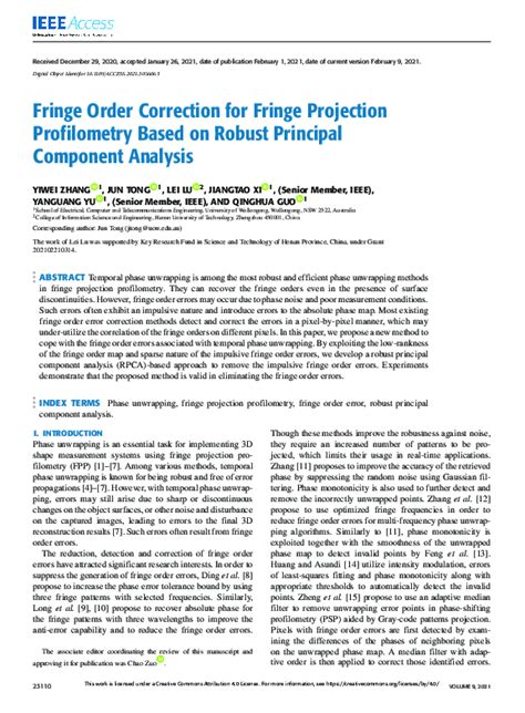 Pdf Fringe Order Correction For Fringe Projection Profilometry Based