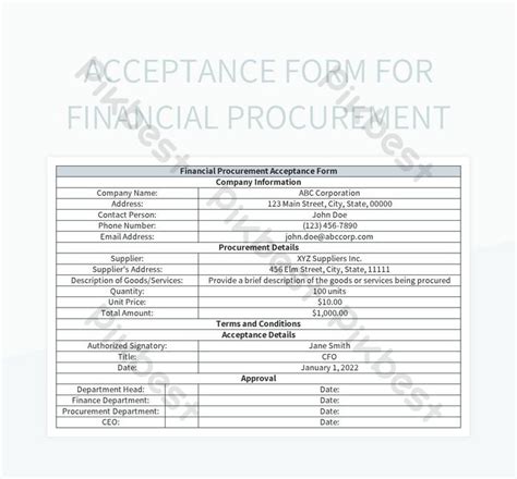 Financial Procurement Acceptance Form Ensuring Effective Processing