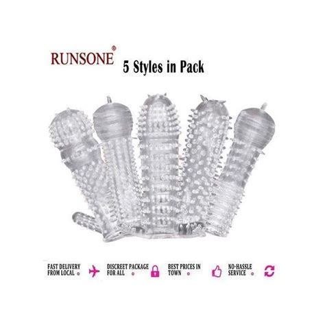 Runsone 5pcs Pack Penis Sleeves Genitals Enlarger Extender Delayed Ring