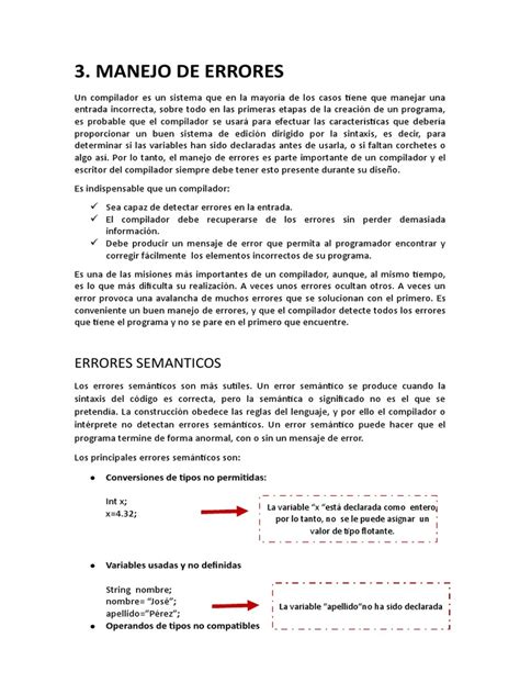 Manejo De Errores Semánticos En Programación Pdf Compilador