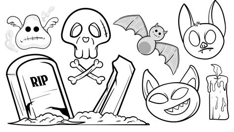 Set Of Halloween Doodle Black And White Halloween Elements Traditional