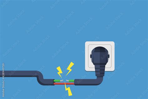 Electric Short Circuit Faulty Damaged Cable Fire From Overload Electrical Safety Concept