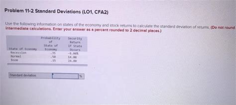 solved problem 11 2 standard deviations lo1 cfa2 use the
