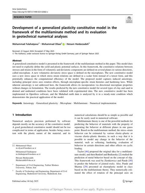 Development Of A Generalized Plasticity Constitutive Model In The Framework Of The Multilaminate