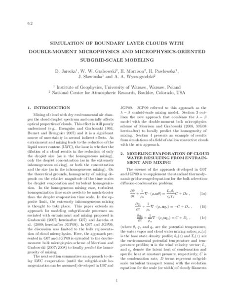 Pdf Simulation Of Boundary Layer Clouds With Double Moment Microphysics And Microphysics