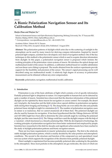 Pdf A Bionic Polarization Navigation Sensor And Its Calibration Method