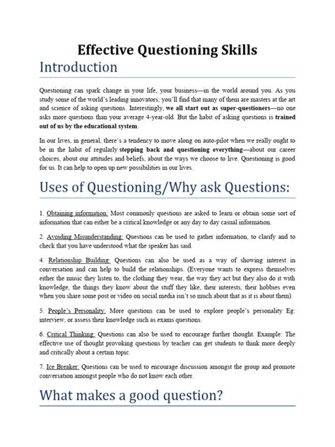 Effective Questioning Skills Pdf