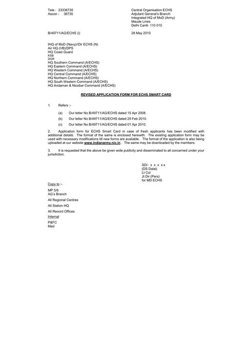 Revised Application Form For Echs Smart Card Indian Army
