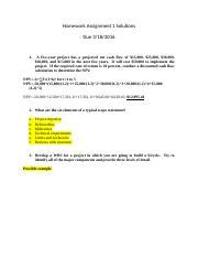 Financial Analysis NPV Calculation Project Comparison Homework Assignment 1 Solutions Due 3